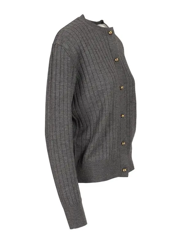 Bottega Veneta Ribbed Wool Cardigan With Knot Buttons