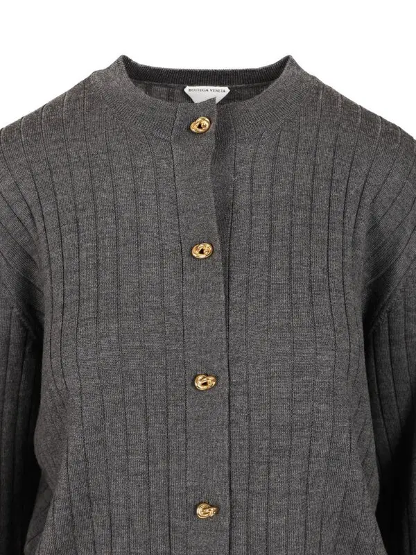 Bottega Veneta Ribbed Wool Cardigan With Knot Buttons