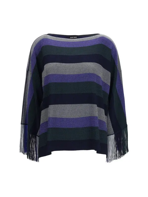 Giorgio Armani Viscose Fringe Sweater With Horizontal Stripes