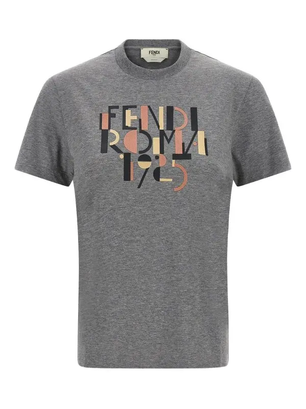 Fendi Grey Cotton T-shirt With Embroidered Front Print - Multicolor