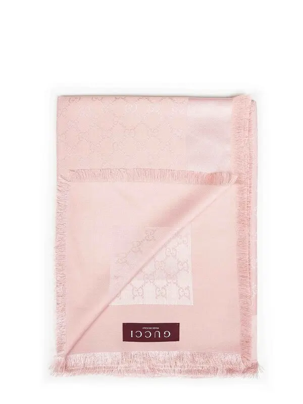 Gucci Pink And White Gg Silk And Wool Shawl - Multicolor