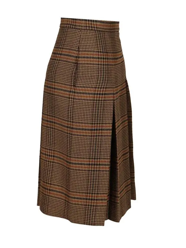 Saint Laurent Prince Of Wales Wool And Cashmere Midi Skirt - Brown