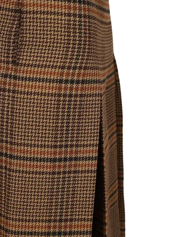 Saint Laurent Prince Of Wales Wool And Cashmere Midi Skirt - Brown