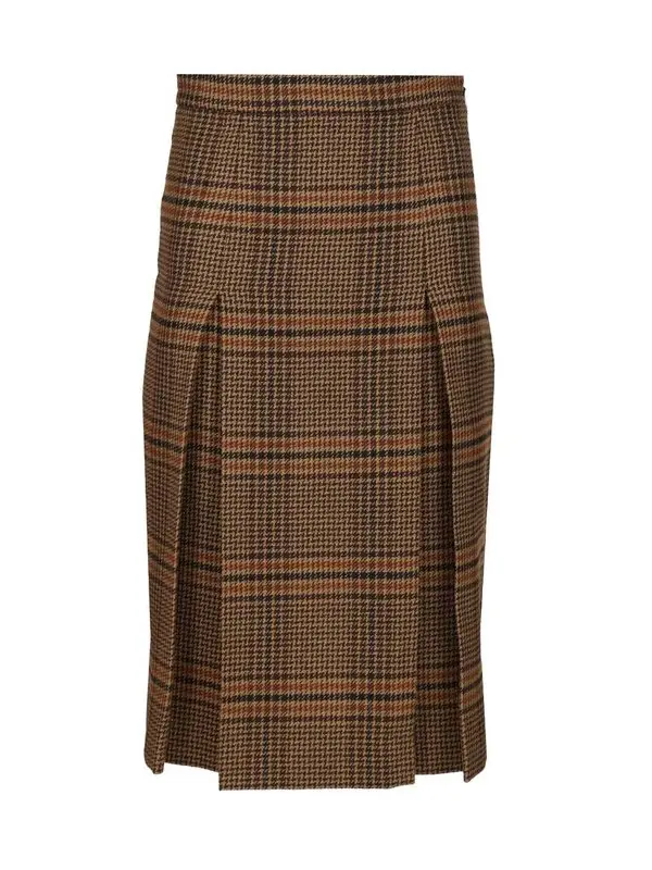 Saint Laurent Prince Of Wales Wool And Cashmere Midi Skirt - Brown