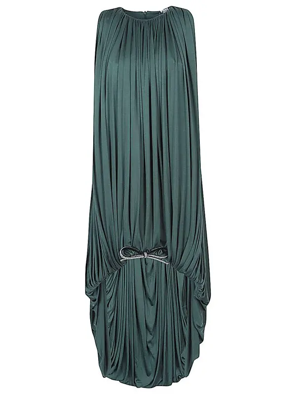 Loewe Silk Draped Dress With Crystal Embellished Bow - Multicolor