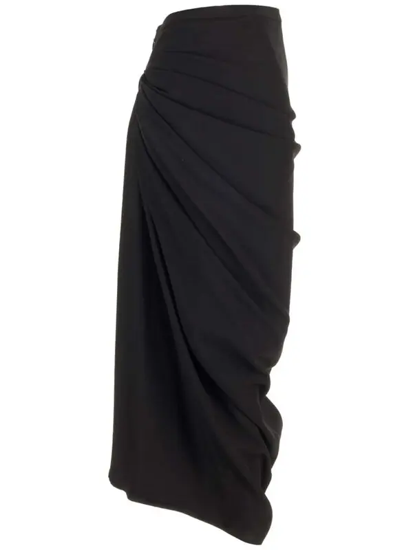 Dries Van Noten Wool Jersey Midi Skirt With Gathered Design