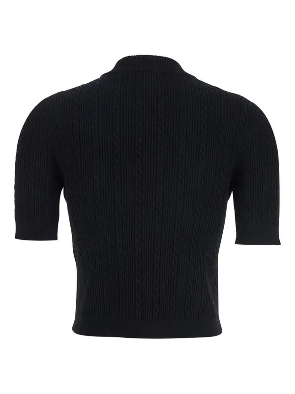Balmain Black Cable Knit Short Sleeve Cardigan With Button Fastening - Multicolor