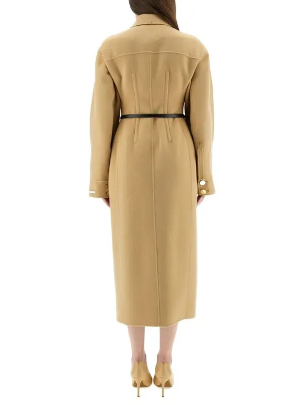 Sportmax Virgin Wool Belted Coat - Cream