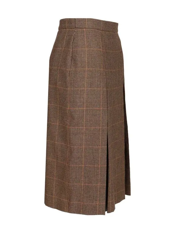 Saint Laurent Prince Of Wales Wool And Cashmere Midi Skirt - Brown