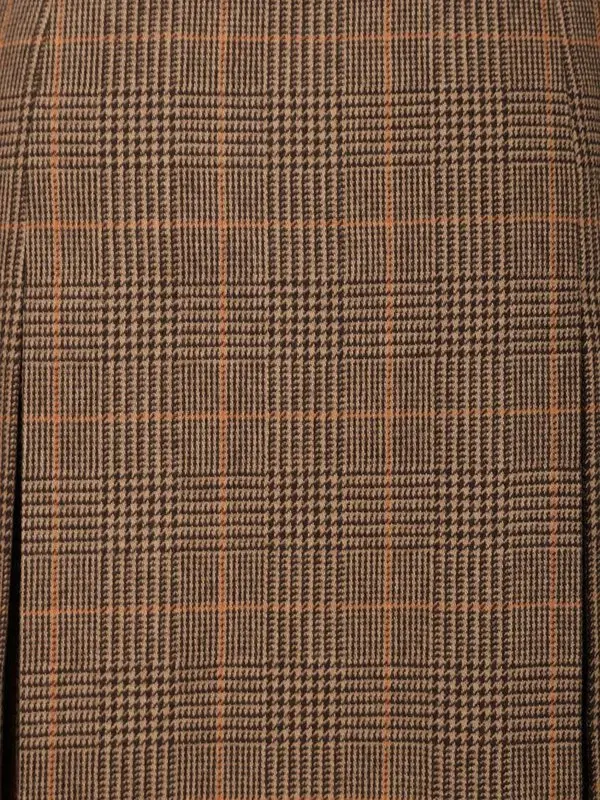 Saint Laurent Prince Of Wales Wool And Cashmere Midi Skirt - Brown