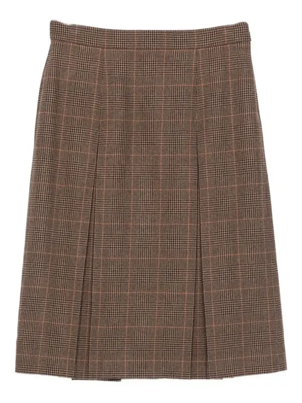 Saint Laurent Prince Of Wales Wool And Cashmere Midi Skirt - Brown