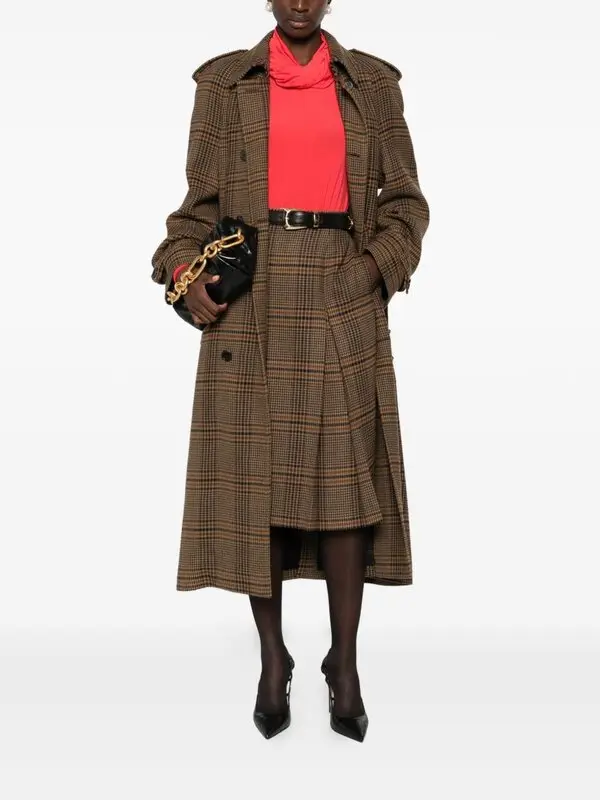 Saint Laurent Prince Of Wales Wool And Cashmere Midi Skirt - Brown