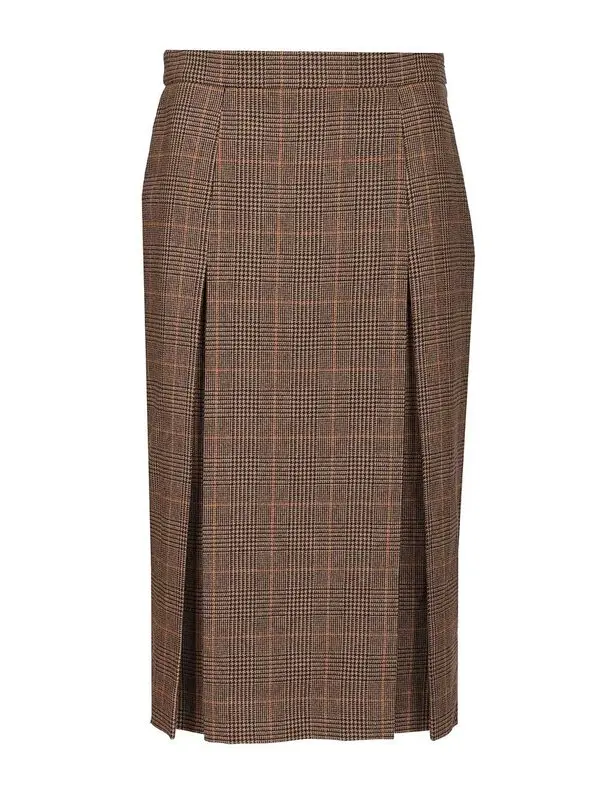 Saint Laurent Prince Of Wales Wool And Cashmere Midi Skirt - Brown