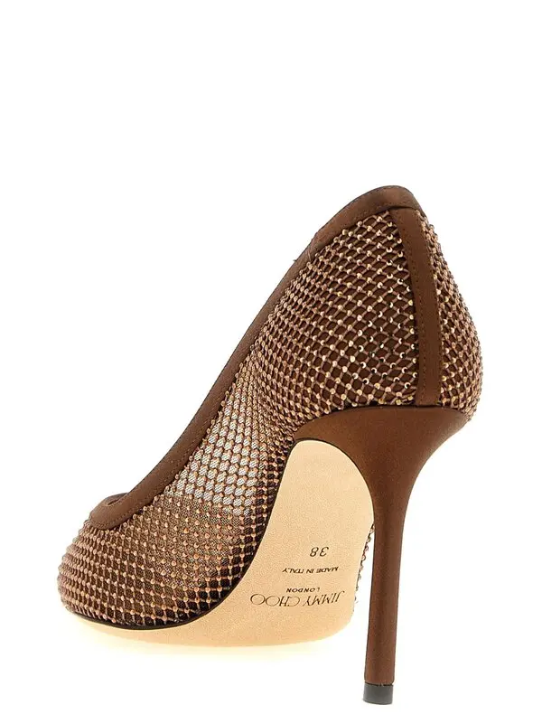 JIMMY CHOO Romy Mesh Crystal Embellished Stiletto Pumps - Brown