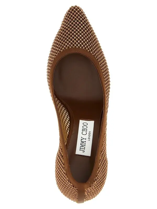 JIMMY CHOO Romy Mesh Crystal Embellished Stiletto Pumps - Brown