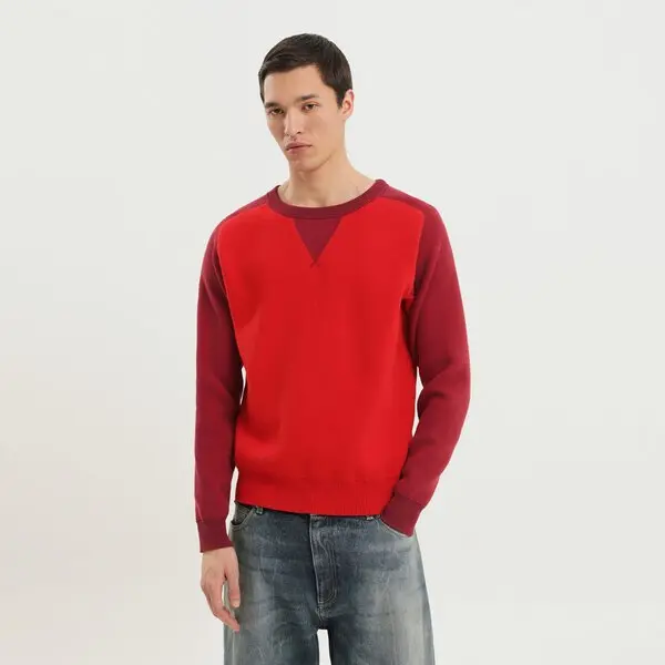 1989 STUDIO Color Block Crew Neck Wool Sweater - Red