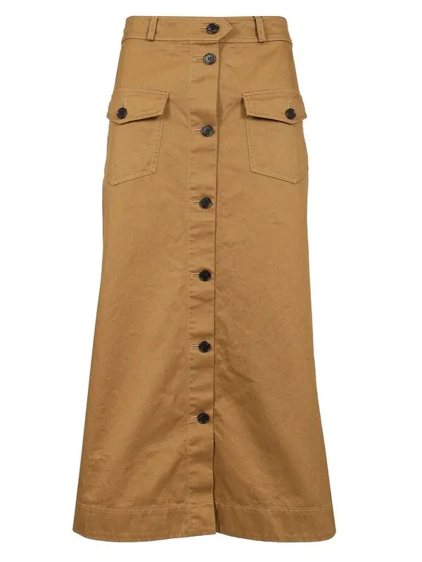 Saint Laurent Cotton Midi Skirt With Button Front - Brown