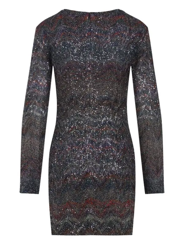 Missoni V-neck Sequin Embellished Zigzag Knit Dress - Multicolor