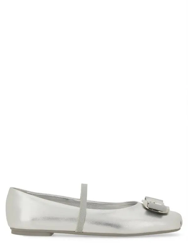 FERRAGAMO Bow Detail Ballet Flats - Silver