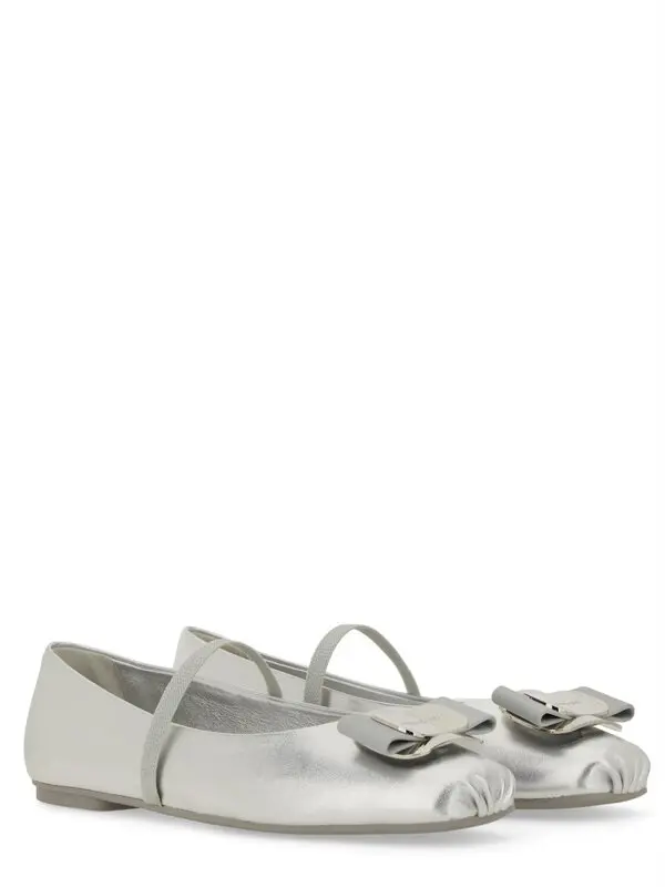 FERRAGAMO Bow Detail Ballet Flats - Silver