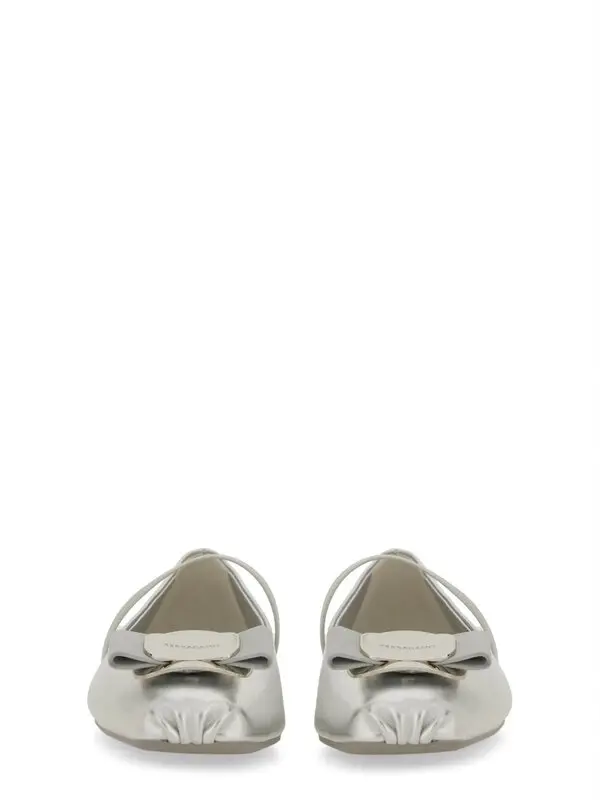 FERRAGAMO Bow Detail Ballet Flats - Silver