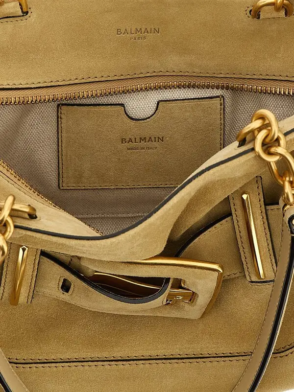 Balmain Anthem Shoulder Bag In Deer Leather - Cream
