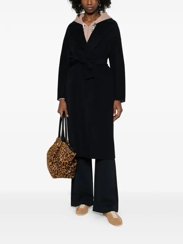 Max Mara Wool Long Coat With Tie Belt - Multicolor