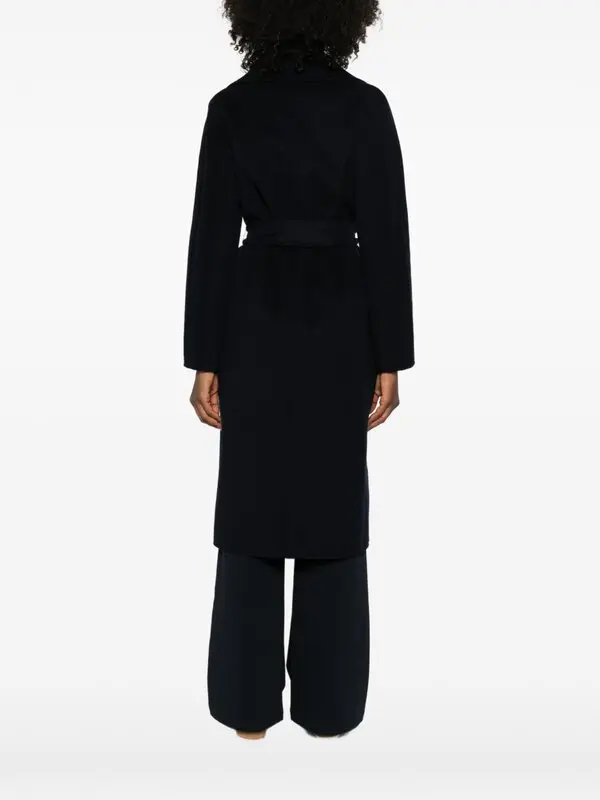 Max Mara Wool Long Coat With Tie Belt - Multicolor
