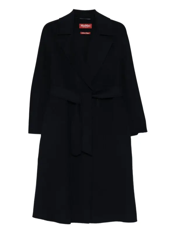 Max Mara Wool Long Coat With Tie Belt - Multicolor
