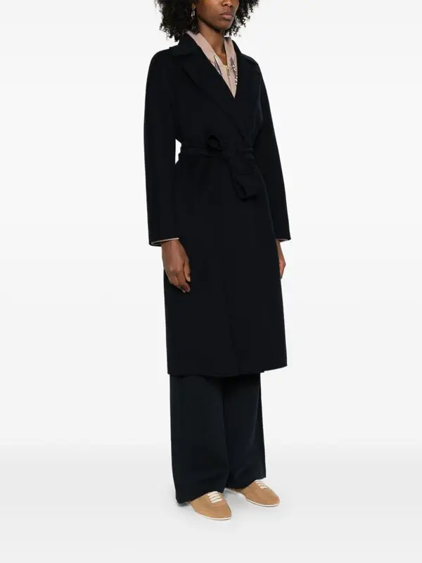 Max Mara Wool Long Coat With Tie Belt - Multicolor
