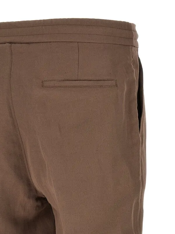 Brunello Cucinelli Linen And Cotton Blend Trousers - Brown
