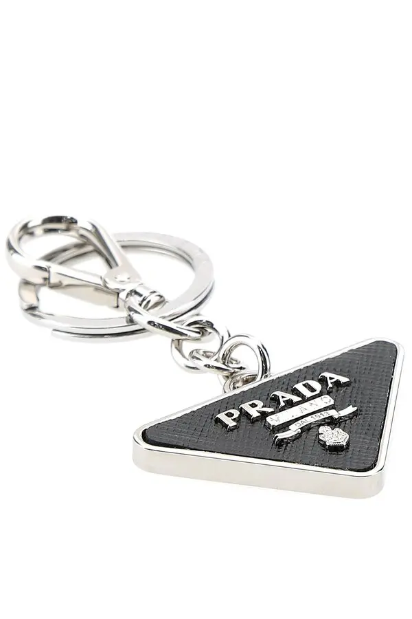 Prada Two-tone Leather And Metal Keychain