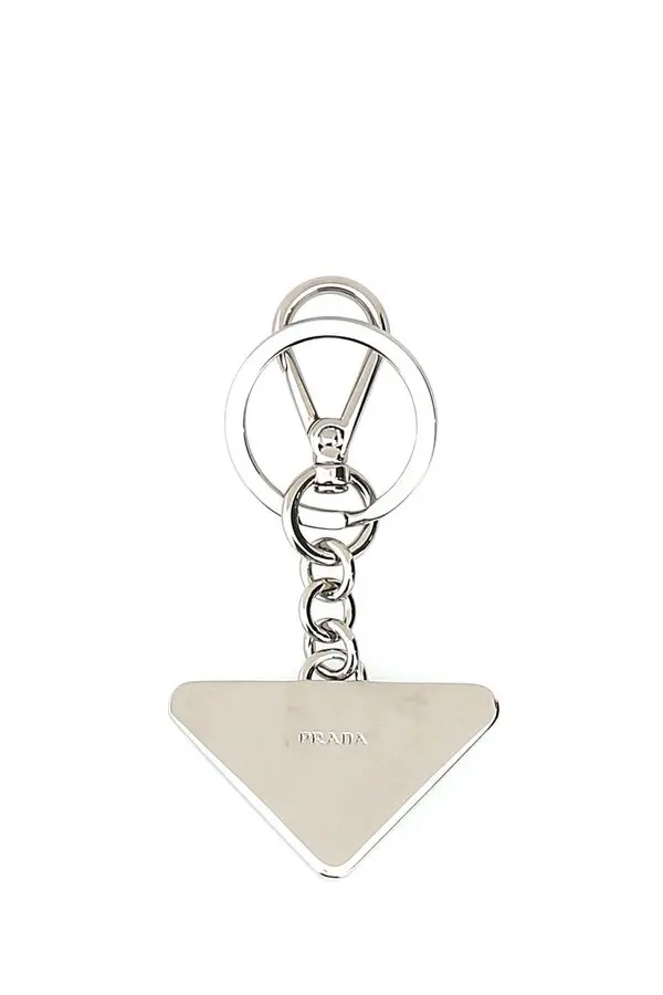 Prada Two-tone Leather And Metal Keychain - Multicolor
