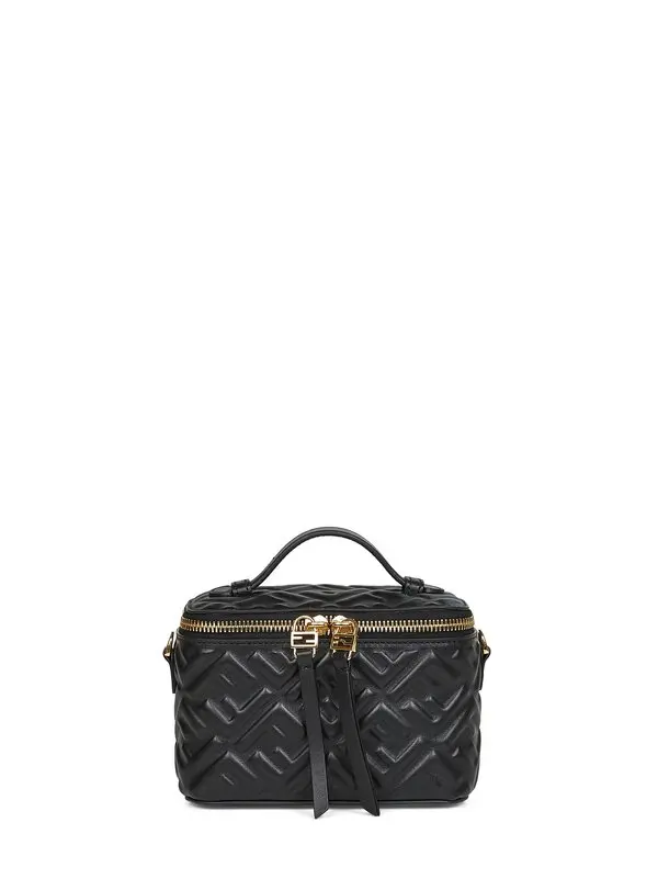 Fendi Black Nappa Leather Vanity Mini Bag With Embossed Ff Motif - Multicolor