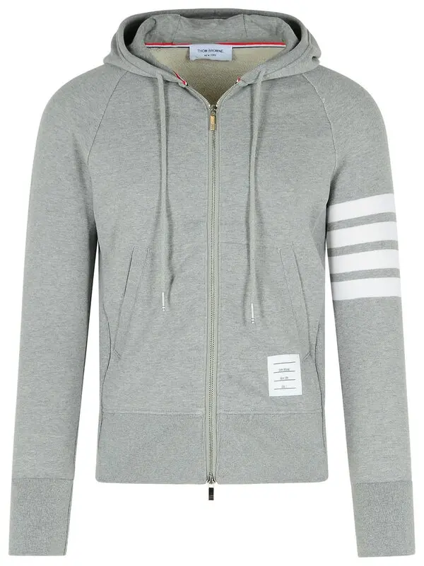 Thom Browne Cotton Zip-up Hoodie With Signature 4-bar Stripe - Gray