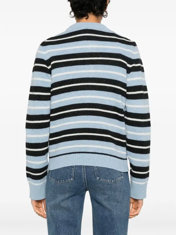 GANNI Striped Crewneck Sweater With Graphic Cat Motif - Multicolor