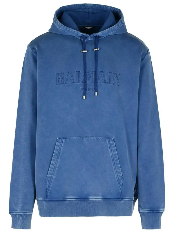 Balmain Cotton Sweatshirt With Embroidered Logo - Blue