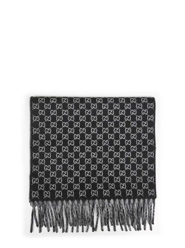 Gucci Black And Light Grey Gg Wool And Cashmere Scarf - Multicolor