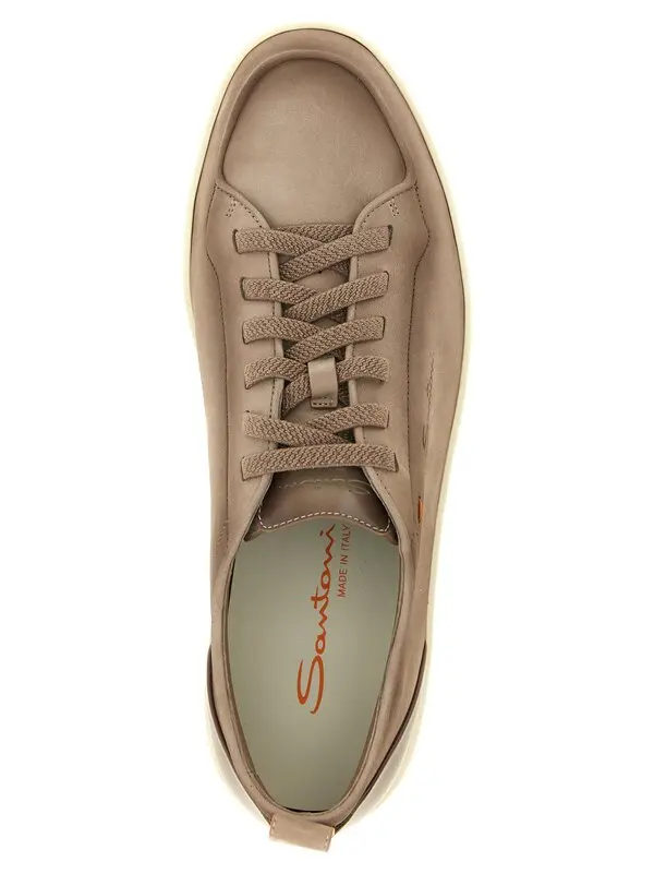 Santoni Montecarlo Delavé Effect Nappa Leather Lace-up Sneakers - Cream