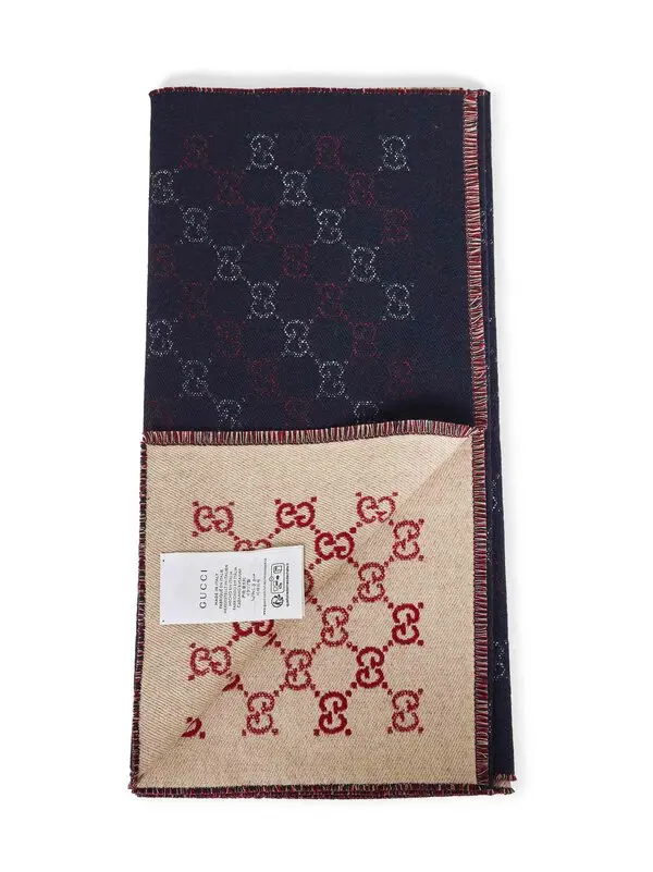 Gucci Navy Blue Gg Jacquard Wool Scarf - Multicolor