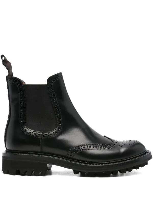 Church's Black Calf Leather Brogue Detail Chelsea Boots