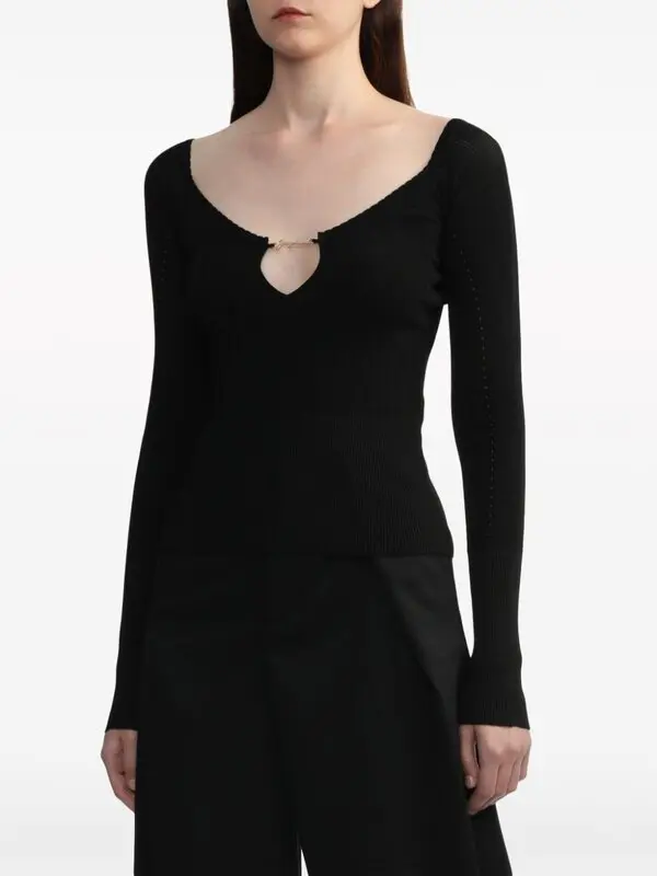 Jacquemus Le Haut Pralu Ribbed Knit V-neck Long Sleeve Top