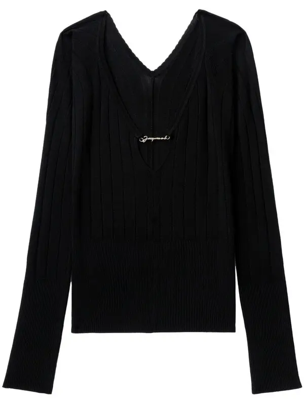 Jacquemus Le Haut Pralu Ribbed Knit V-neck Long Sleeve Top - Multicolor
