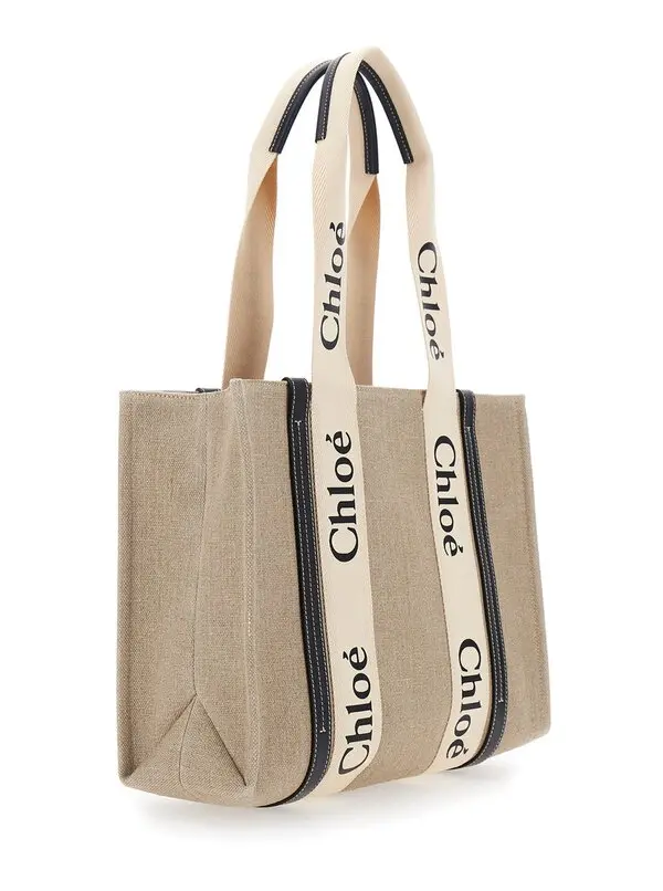 Chloé Linen Tote Bag With Logo Lettering