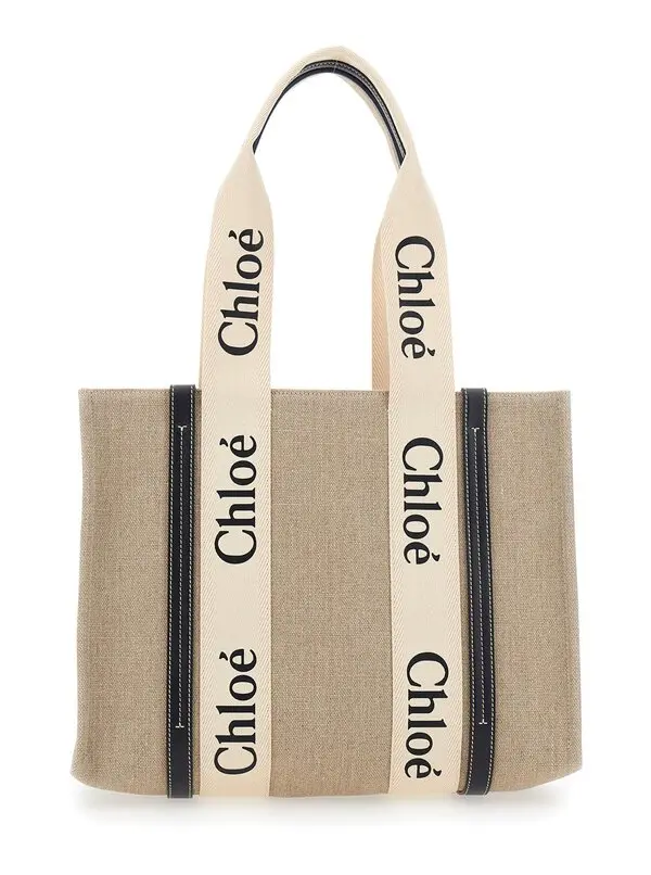 Chloé Linen Tote Bag With Logo Lettering