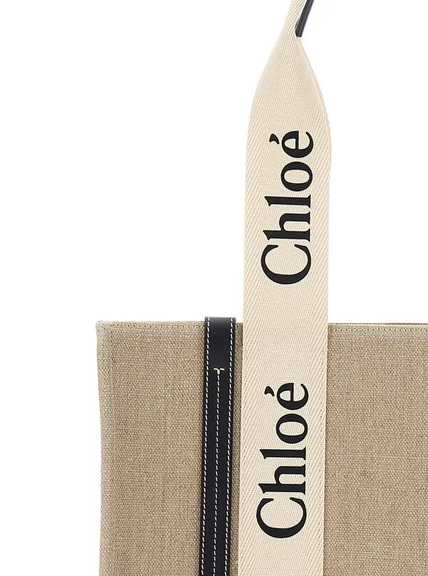Chloé Linen Tote Bag With Logo Lettering