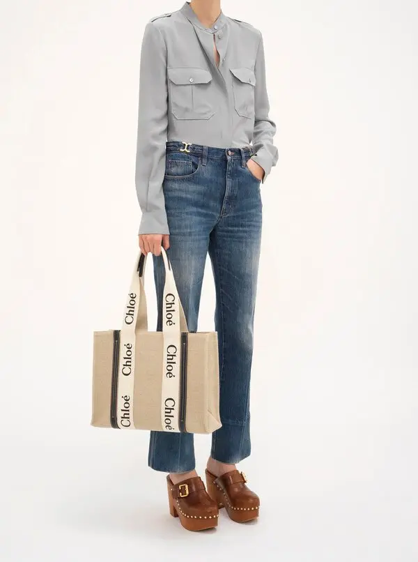 Chloé Linen Tote Bag With Logo Lettering
