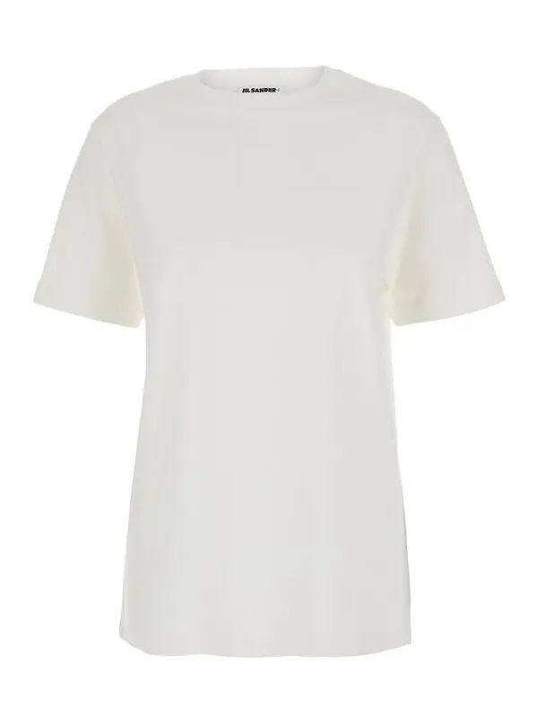 JIL SANDER Cotton Crewneck T-shirt With Back Logo Patch - Multicolor