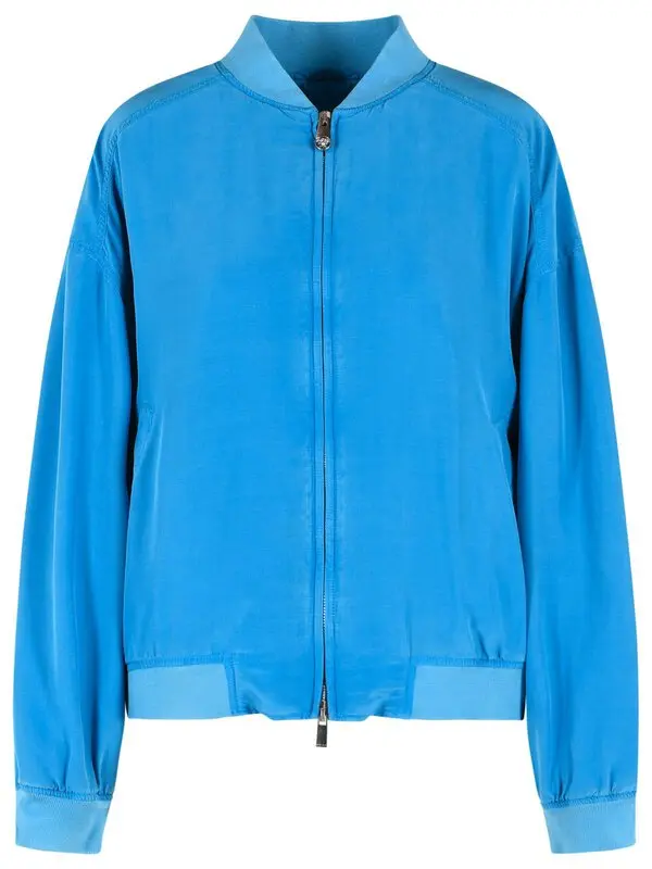 Versace Light Silk Poplin Blouson With Zip - Blue