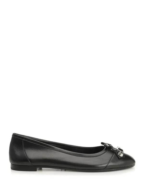 Balenciaga Leather Ballerina Flats With Metal Hardware - Black